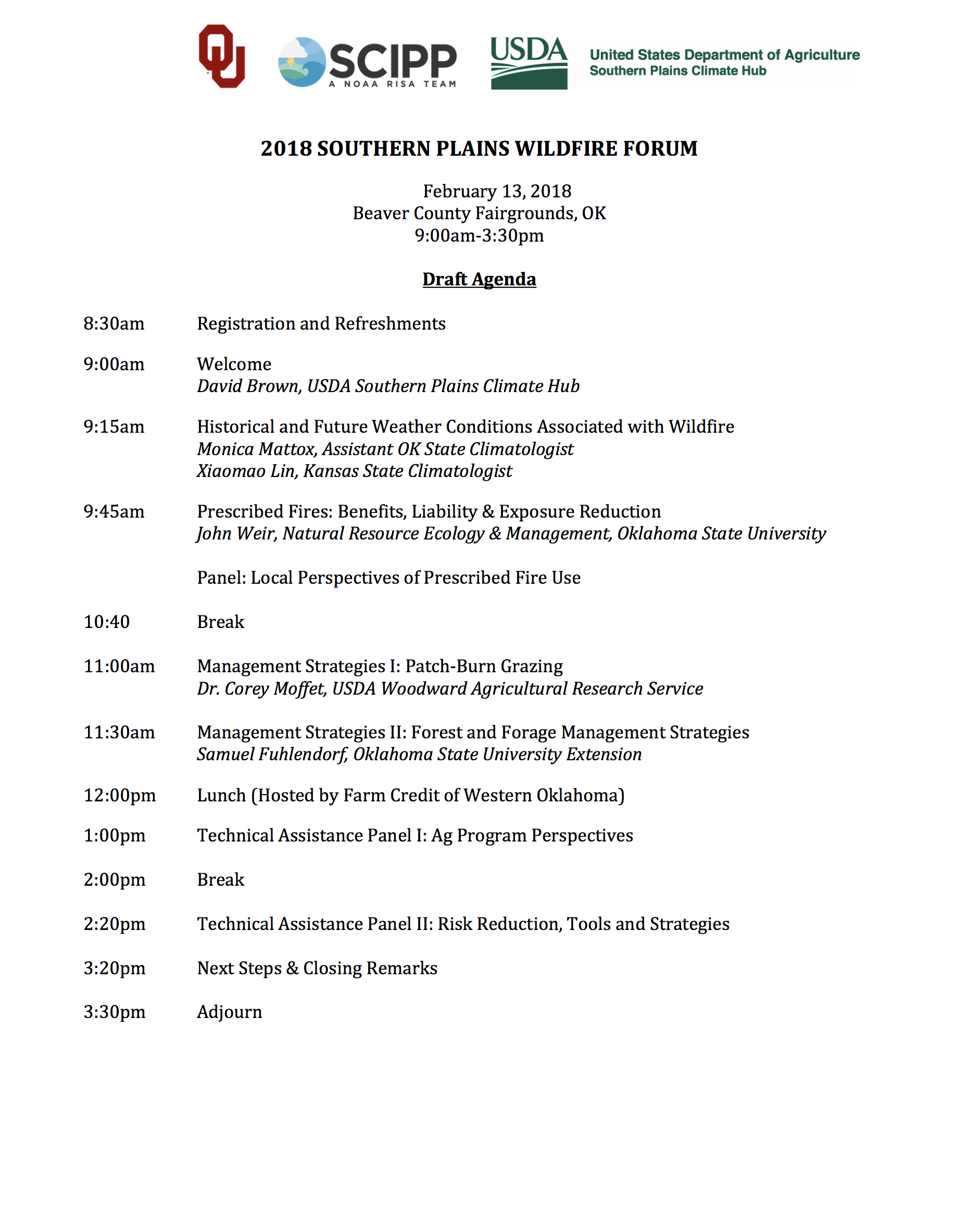 2018 Wildfire Forum Agenda - SCIPP